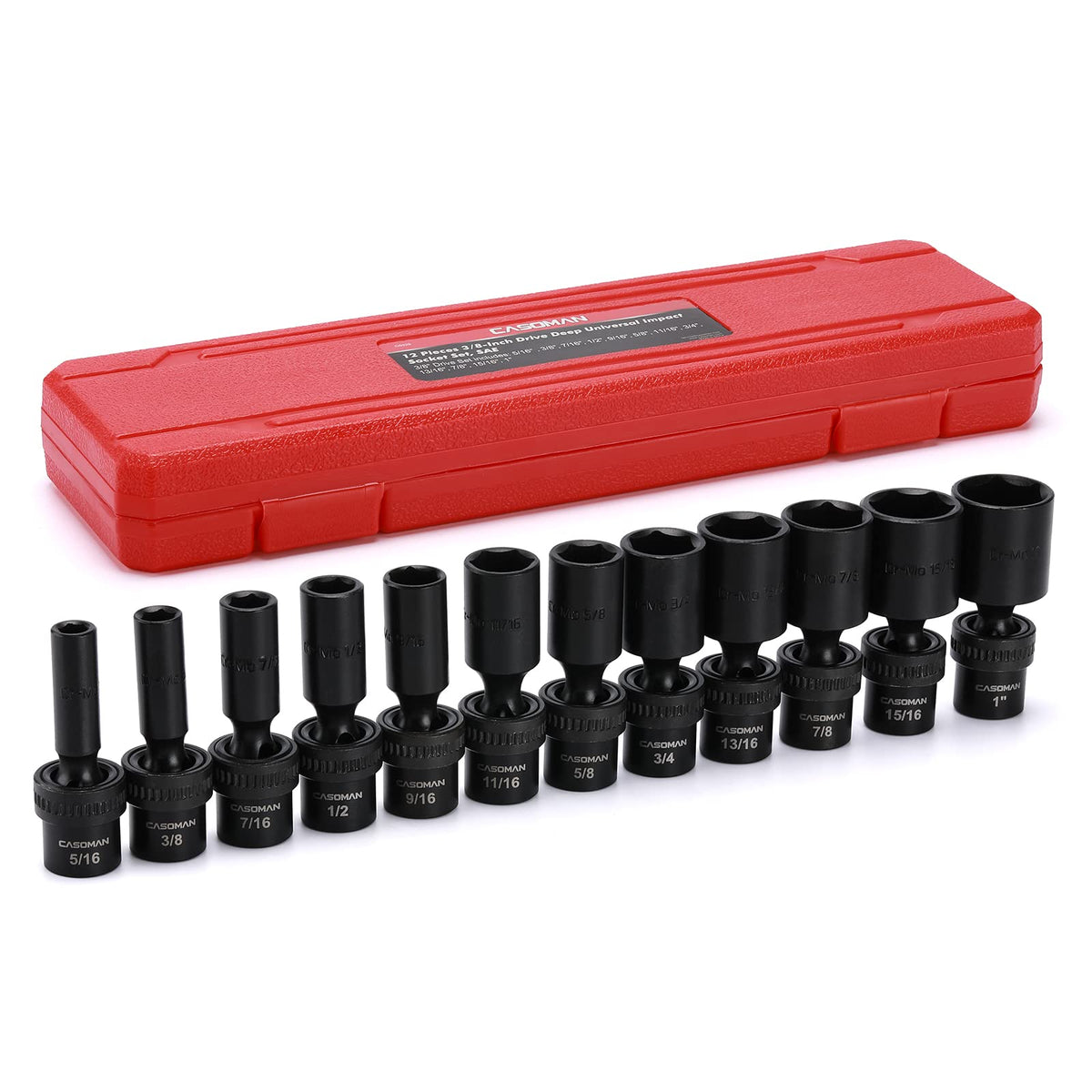 CASOMAN 12 Pieces 3/8-Inch Drive Deep Universal Impact Socket Set, SAE ...