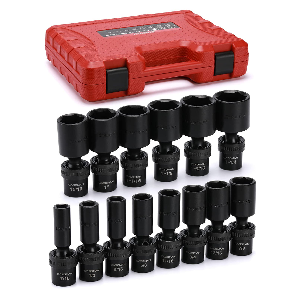 CASOMAN 14 Pieces 1/2-Inch Drive Deep Universal Impact Socket Set, SAE ...